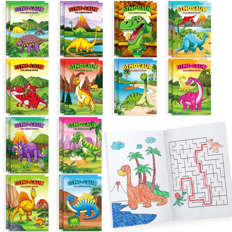 24 Pcs Dinosaur Mini Coloring Books Party Favors Dino Birthday Decor ...