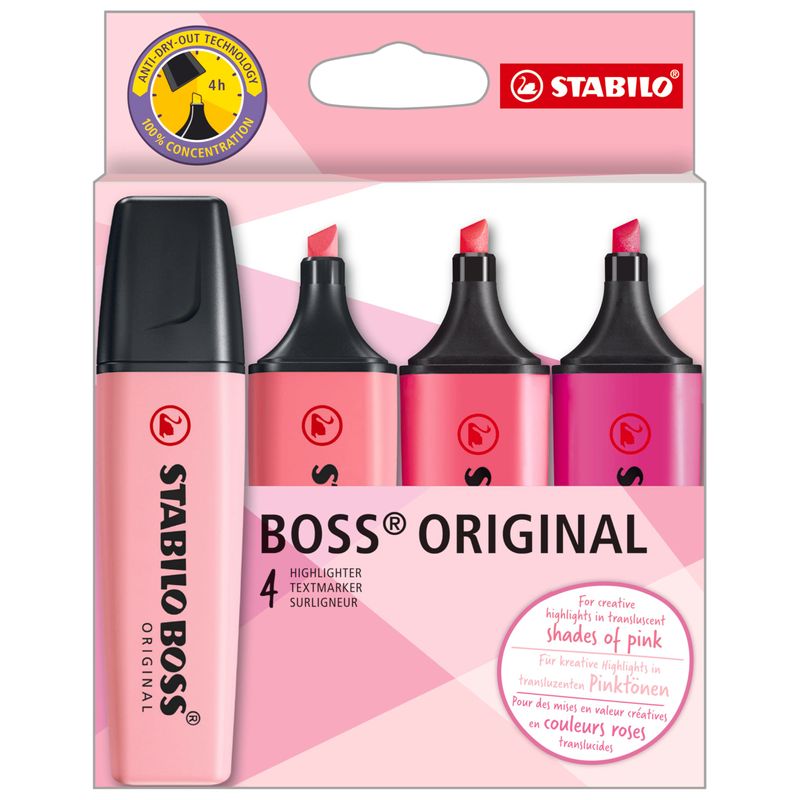 STABILO - Boss Original Highlighter - Shades of Pink - Pack of 4 ...