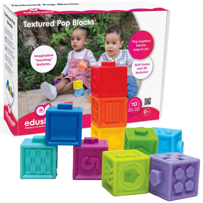 Edushape Mix & Match Textured Blocks - Set of 10 Stacking Blocks - Pop Blocks to Teach Numbers ...
