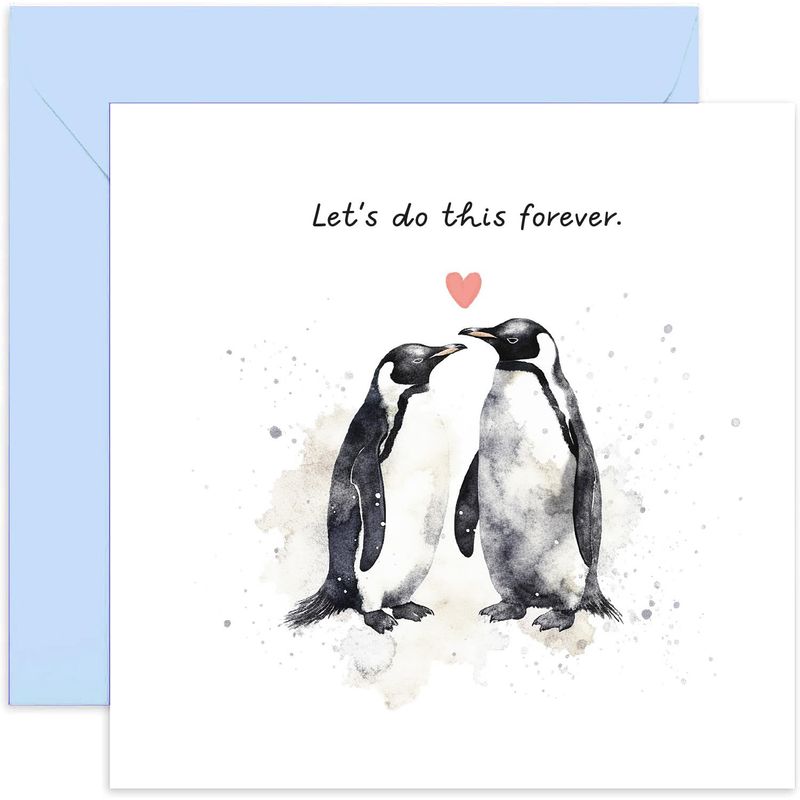 Old English Co. Watercolour Penguin Anniversary Card for Wife Husband ...