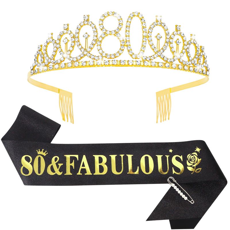 80th Birthday Sash and Tiara for Women, 80th Birthday Decorations for Women, 80 & Fabulous Sash ...