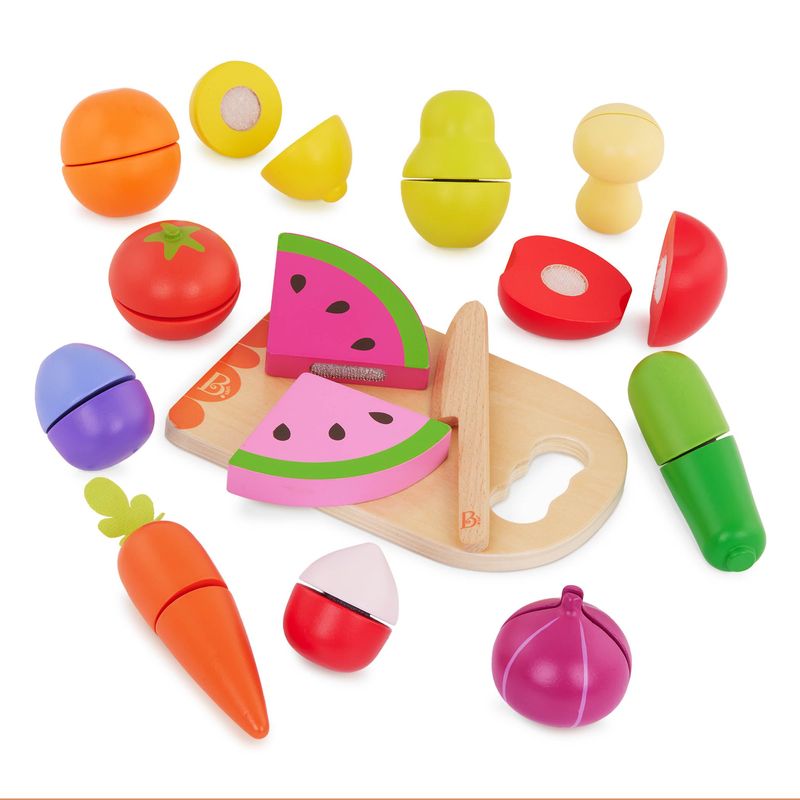 B. Toys BX2334Z Pretend Set – 12 Wooden Vegetables to Cut – Sliceable ...
