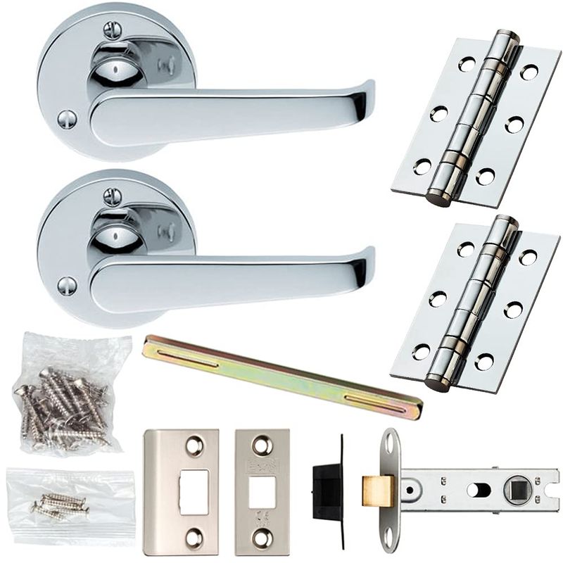 Door Handle & Latch Pack - Chrome Victorian Straight Lever - 59mm Round ...