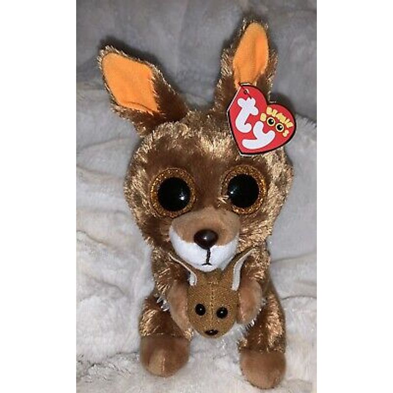 Ty Beanie Boo Kipper The Kangaroo With Baby Joey 6” Plush Glitter Eyes ...