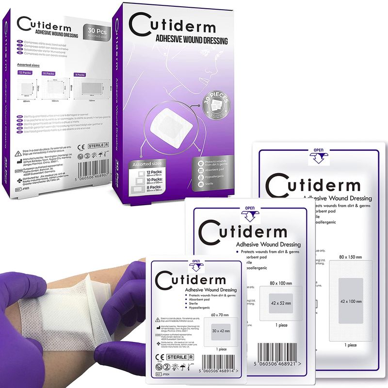 Pack of 30 Cutiderm Assorted Adhesive Sterile Wound Dressings Suitable ...