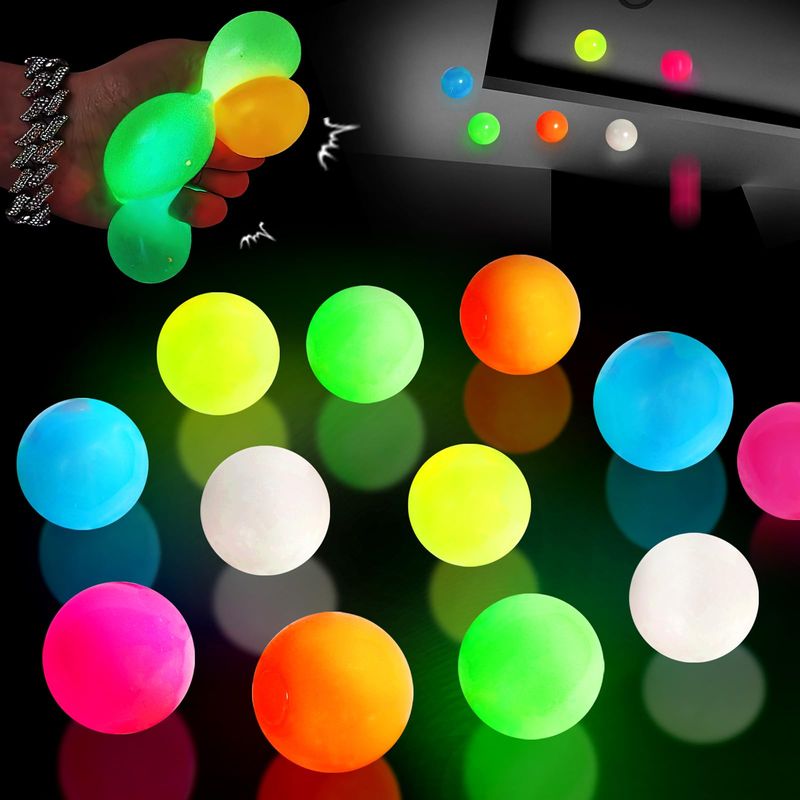 12Pcs Sticky Balls Fidget Toys, Glow in The Dark Ceiling Balls Sensory ...