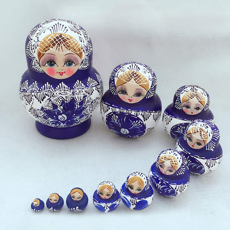 Vermon 10-Layer Russian Nesting Dolls, Big Belly Blue & White Porcelain ...