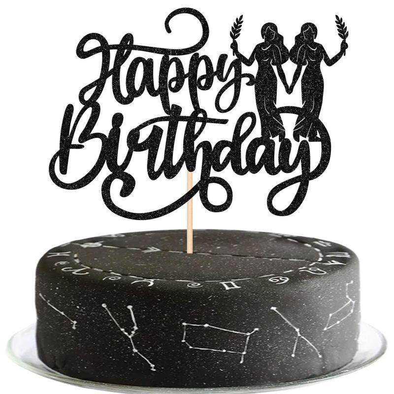 Pack of 1 Twins Cake Decoration Glitter Happy Birthday Cake Topper 12 Constellation Twins Cake ...