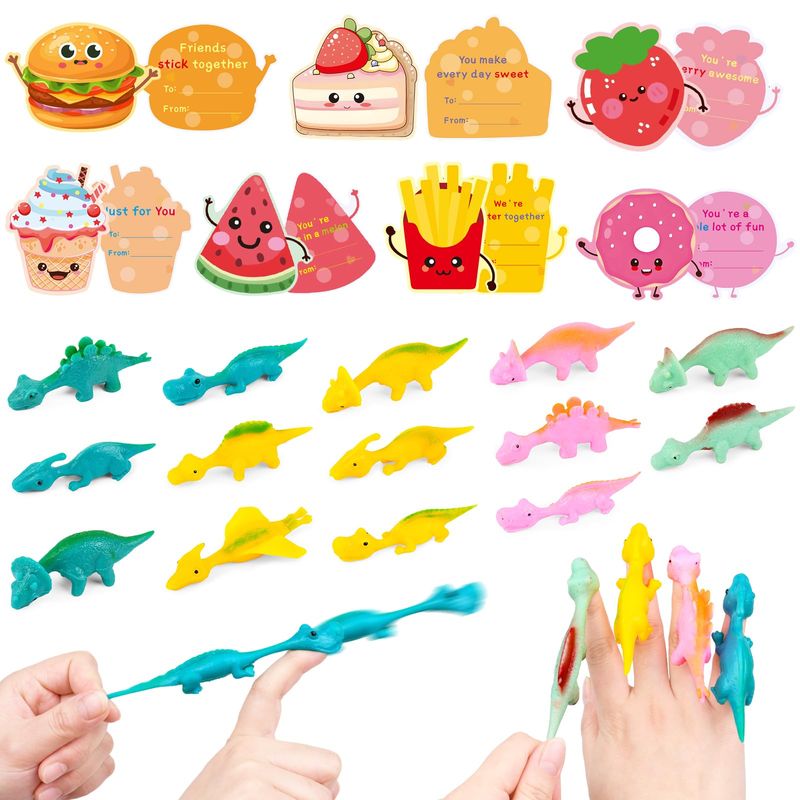 HSLCGF 28 Pack Slingshot Dinosaur Finger Valentines Cards Mini Rubber ...