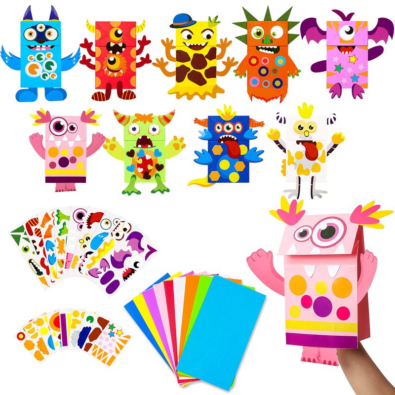 WATINC 9Pack Monster Hand Puppets Art Craft Paper Sock Puppet Toys DIY ...