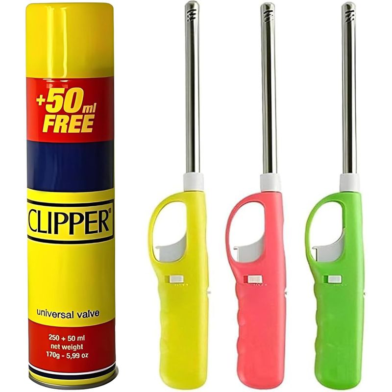 BML 3 x BBQ Lighter with Clipper Gas Canister 300ml Capacity Refillable ...