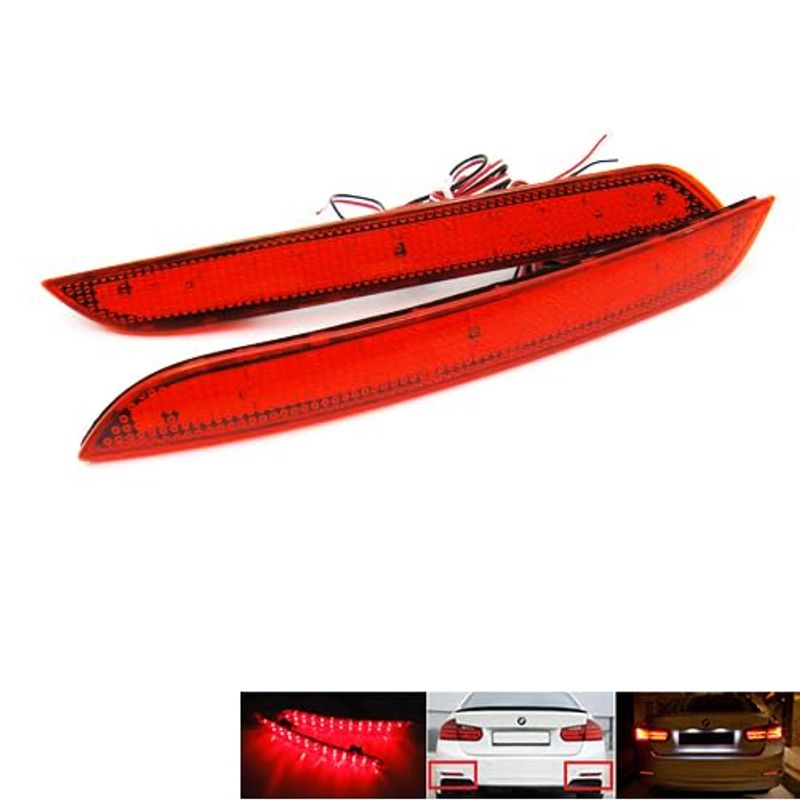 2x Red Lens Rear Bumper Reflector LED Fog Tail Stop Brake Light DRL For ...