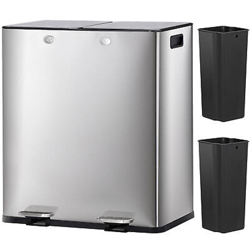 16 Gallon Trash Can Stainless Steel Kitchen Garbage Can Removable Inner ...