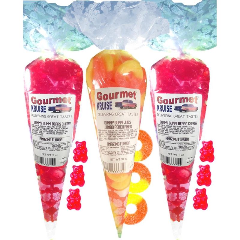 Red Gummy Bears (2) Wild Cherry (1) Juicy Jumbo Peach Rings (NET WT 32 ...