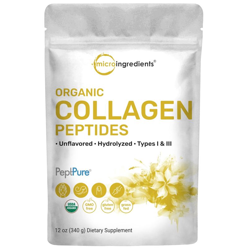 Micro Ingredients Organic Hydrolyzed Collagen Peptides Powder, 12oz ...