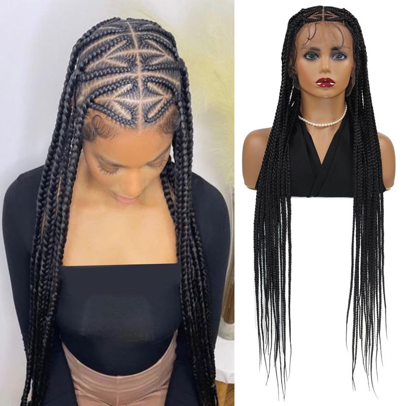 36'' Full Lace Heart Braided Wigs for Black Women Giant Knotless ...