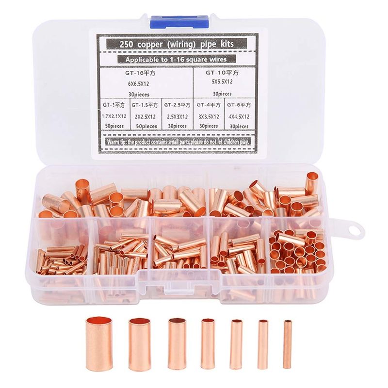 Copper Tube Connector Kit, 250Pcs 7 Sizes Terminal Copper Connector ...