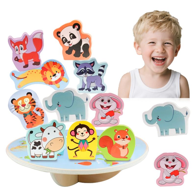 quiodok Animal Wooden Stacking Toy and Balancing Toy With Woodland ...