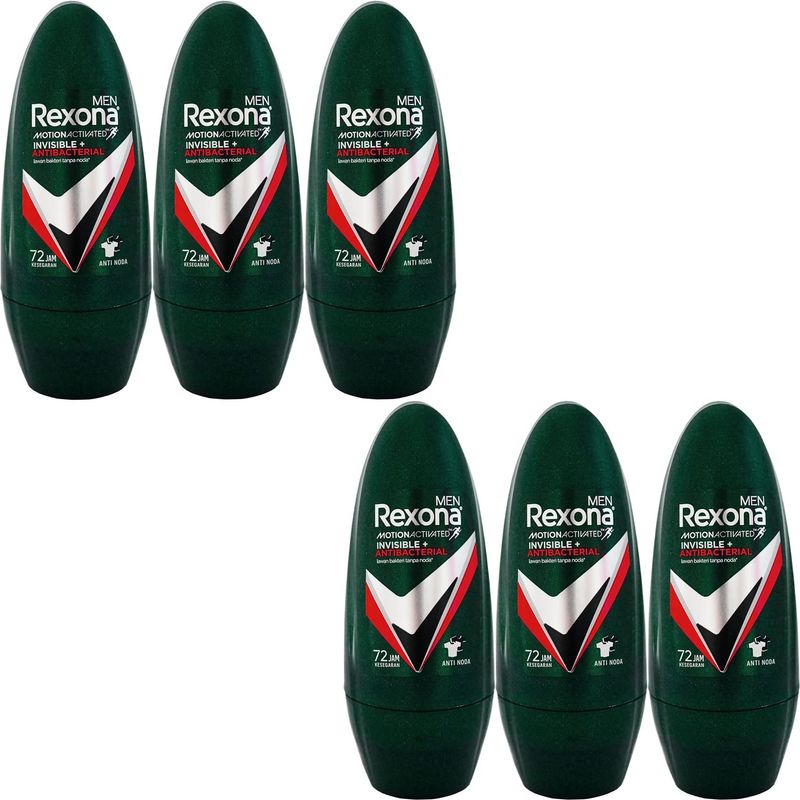 Rexona Lexona Men's Antiperspirant Deodorant Roll On Bundle Bundle INVISIBLE + ANTIBACTERIAL All ...