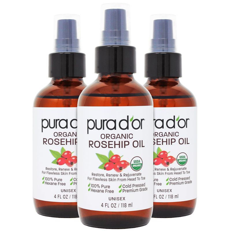 PURA D'OR ORGANIC Rosehip Seed Oil Hair Relaxer (4 Oz x3 = 12 Oz) 100% ...