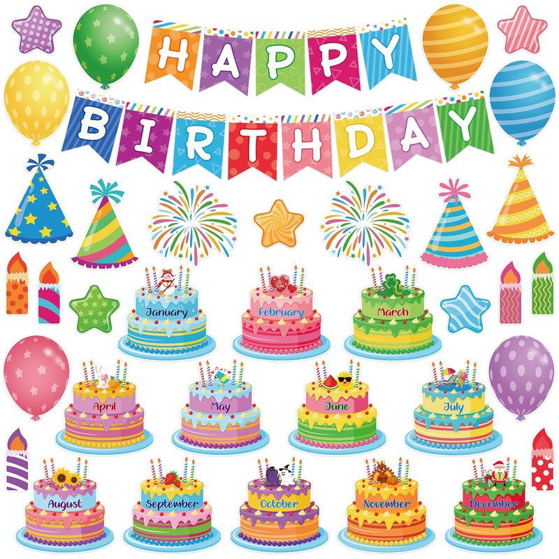 48Pcs Happy Birthday Bulletin Board Set, Colorful Balloons Candles ...