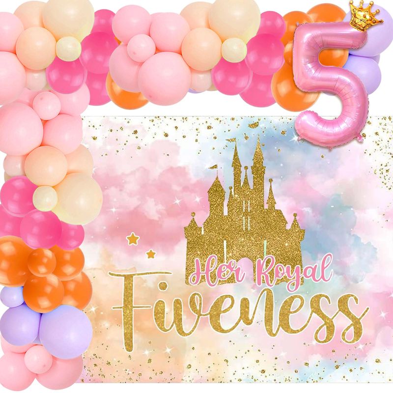 Her Royal Fiveness Birthday Decorations Pink Gold Princess Castles ...