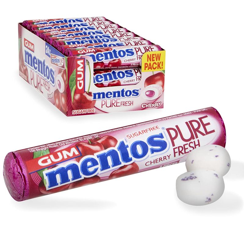 Mentos Gum Pure Fresh Cherry 8 Piece Roll (Pack of 24 Rolls) - Online ...