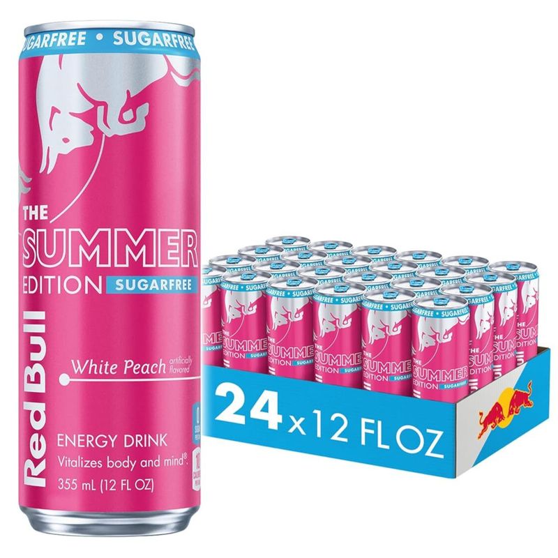 (24 Pack) Red Bull Summer Edition Sugar Free White Peach Energy Drink ...