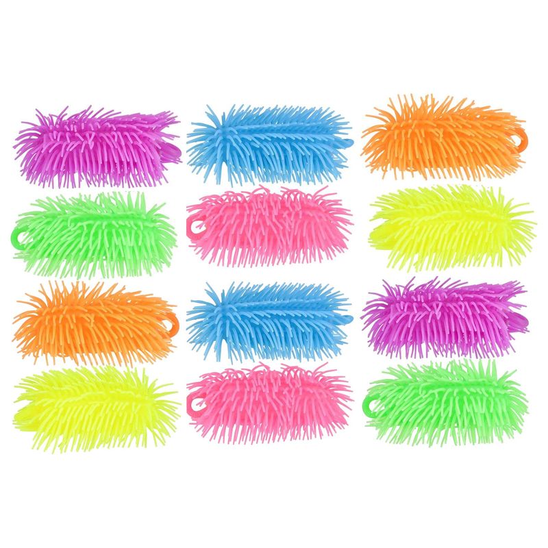 Set of 12 - 6" Puffer Worms - Sensory Fidget and Soft Hairy Air-Filled ...