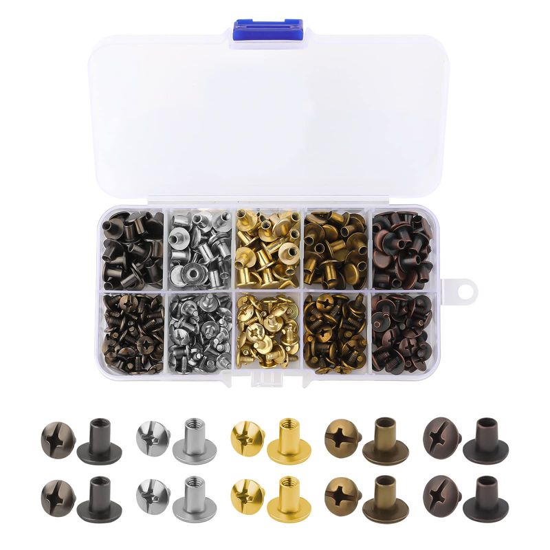 150 Sets Chicago Screws, 5/16 Inch Flat Head Screw Rivets Buttons ...