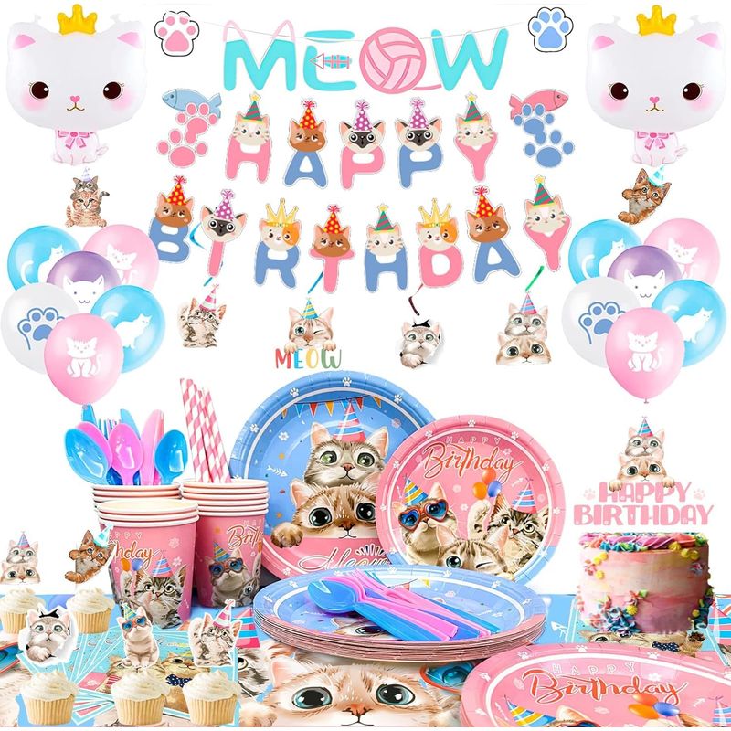 Cat Birthday Party Supplies,178pcs Cat Party Decorations&Tableware Set ...