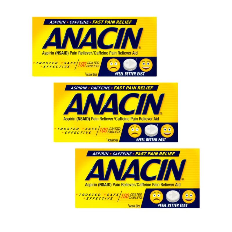 Anacin Fast Pain Relief Pain Reducer Aspirin Tablets, 300 Tablets ...