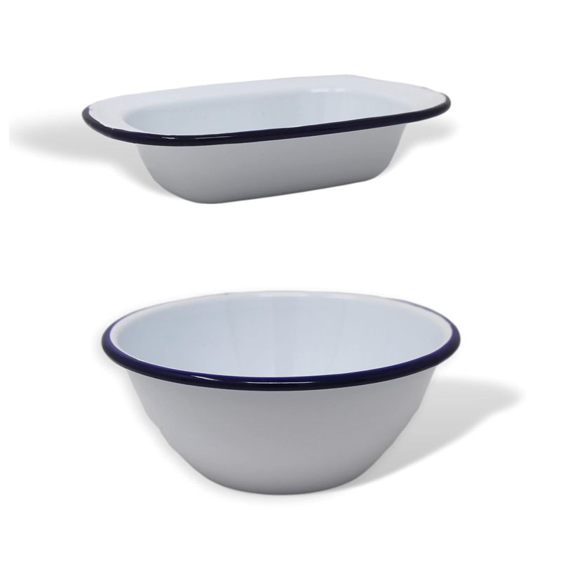 16CM Diameter White Enamel Pudding Bowl Pie Dish Oval Dish Set - Online ...