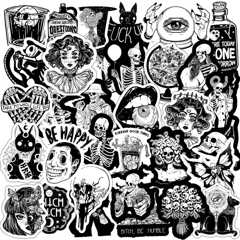 100 Pieces Gothic Stickers Black White Stickers Gothic Stickers ...