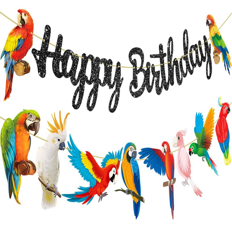 Parrot Birthday Party Banners Tropical Bird Birthday Banner Parrot ...