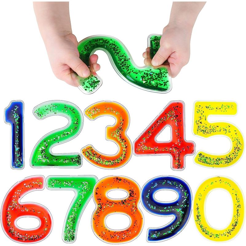 Playlearn Squidgy Sparkly Numbers 10 Pack Sensory Gel Shapes, Glitter ...
