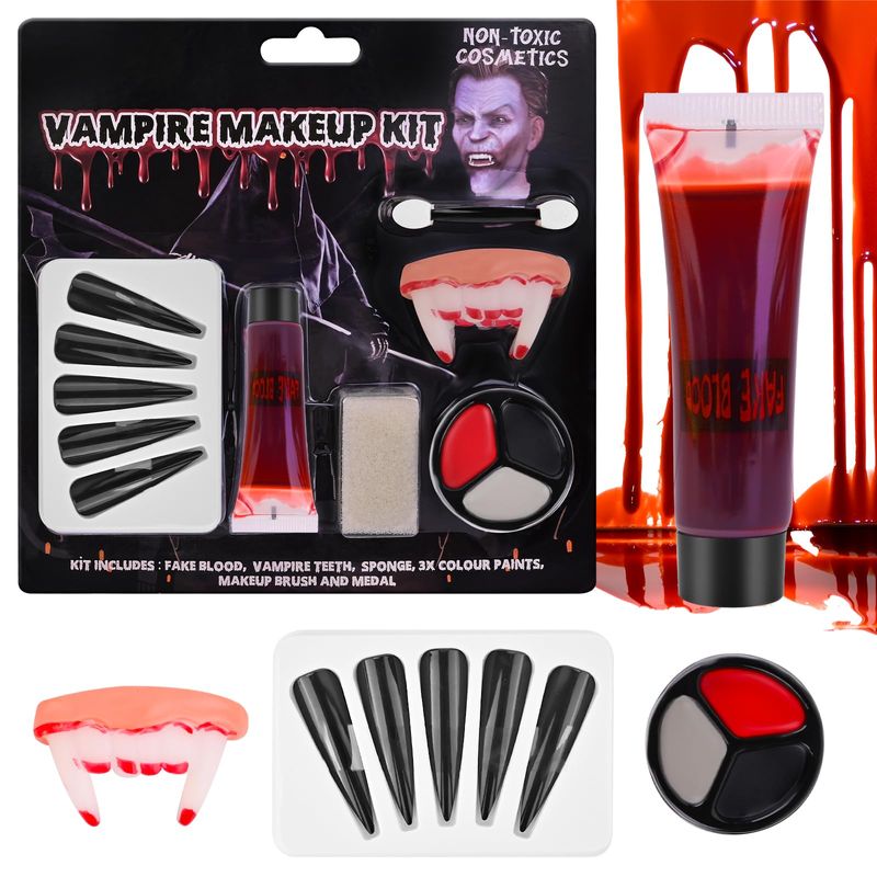 Halloween Face Painting Makeup Kit, Black Gray Red Face Paint + Vampire ...