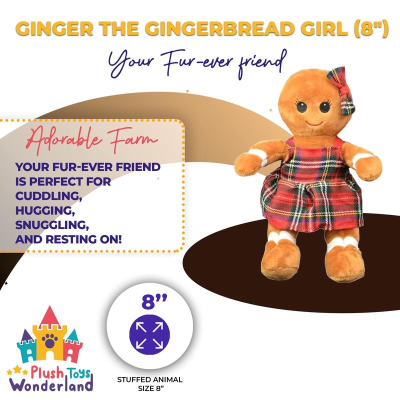 Ginger The Gingerbread Girl Plush Toy - 8-Inch Soft Stuffed Animal ...