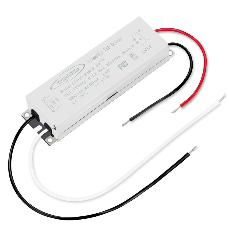 NAWVACE 60W Triac Dimmable LED Driver, 24V 2.5A Power Supply, Electric ...