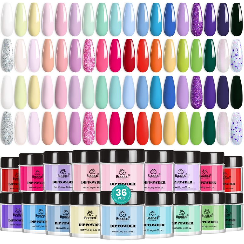 Beetles Dip Powder Nail Kit, 36 Colors Glitter Nude Pink Red Green ...