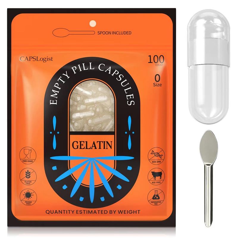 CAPSLogist Pill Capsules Empty Size 0, 100 Count Gelatin Empty Capsules ...
