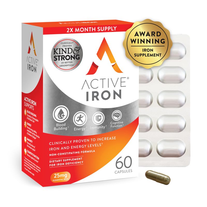 Active Iron Supplement, 25mg (60 Capsules) Non-Constipating and Gentle ...