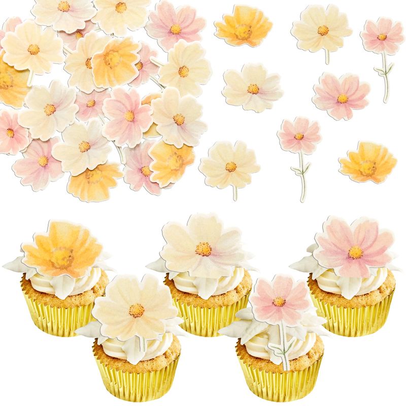 Ephlyn 50Pcs Edible Flower Cupcake Toppers Wafer Paper Spring Bridal ...