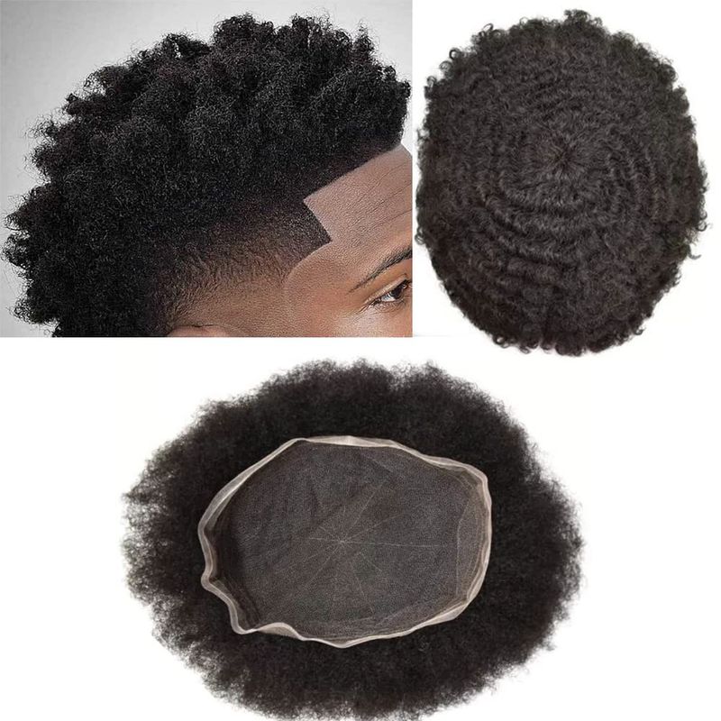 Healthlif French Lace Afro Toupee For Black Men Brazilian Wave Kinky ...