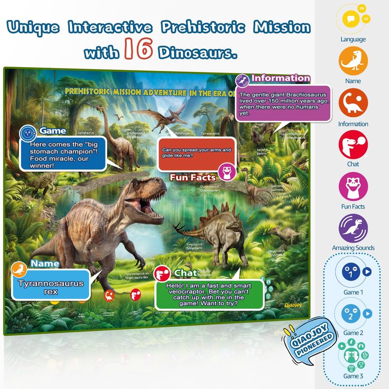 Bilingual Interactive for Kids Talking Dinosaur Space Poster for Kids ...