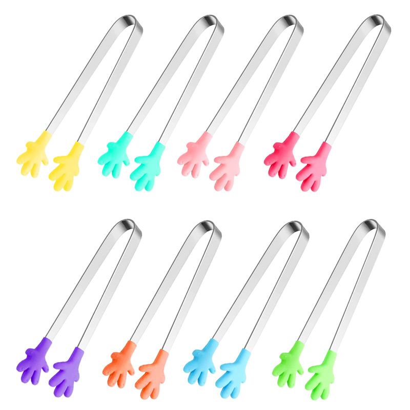 8PCS Silicone Mini Tongs, 5Inch Hand Shape Food Tongs, Colourful Small ...