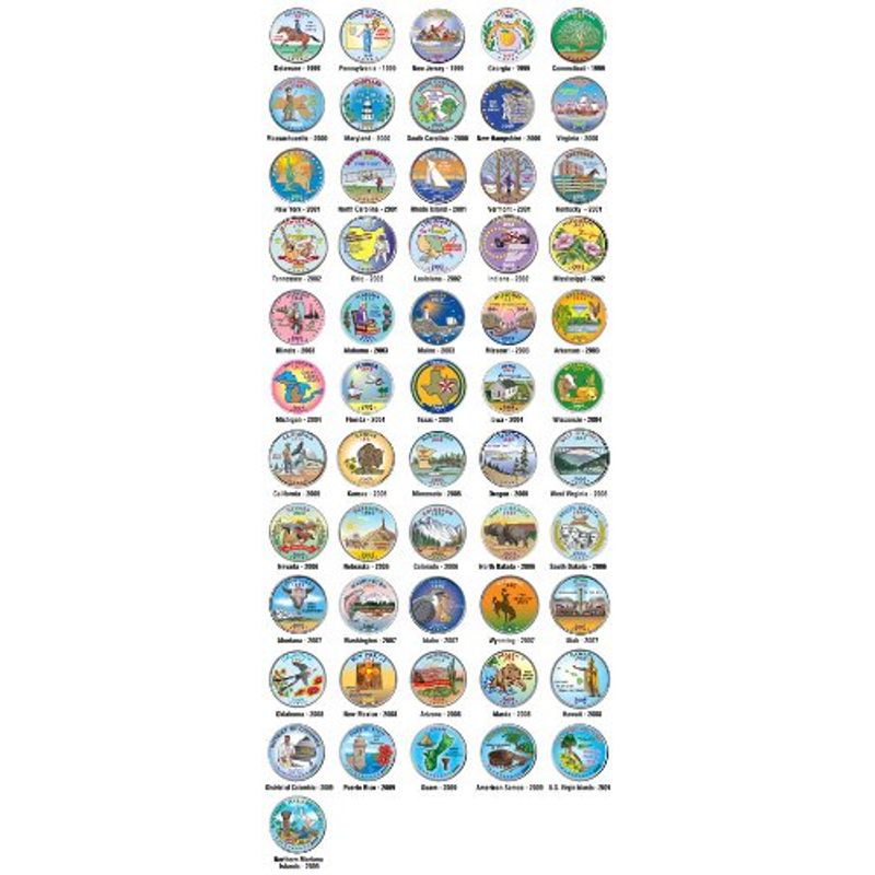 US Statehood Quarters COLORIZED Legal Tender 56-Coin Complete Set w ...