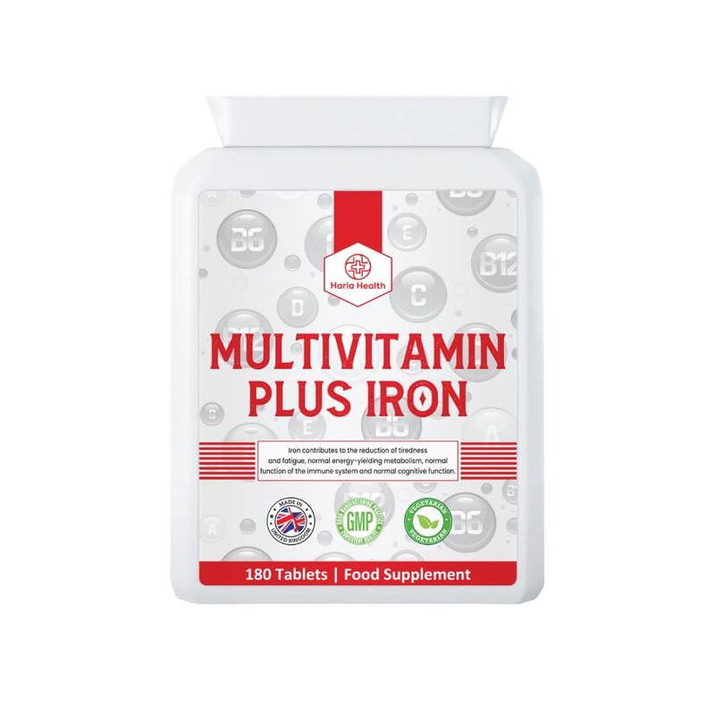 MultiVitamin Tablets for Men & Women - with Iron - 180 Tablets - 6 Month Supply - Suitable for ...
