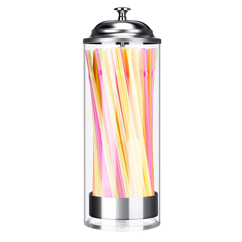 Straw Dispenser with 100Pcs Drinking Straw, Glass Straw Holder with ...
