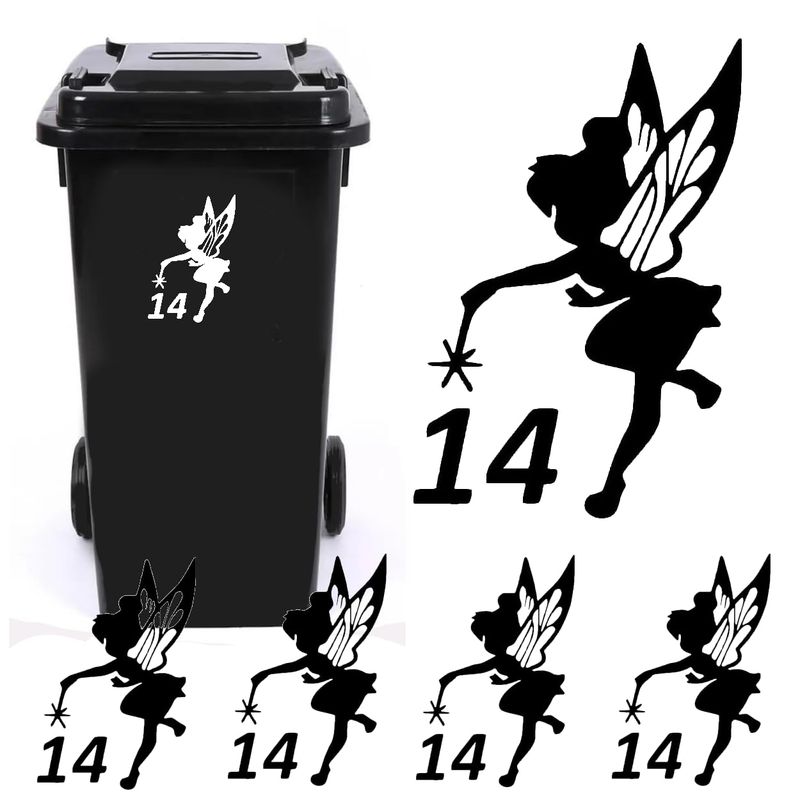 Pack of 3 Personalised Fairy Wheelie Bin Number Sticker - Recycling Box ...